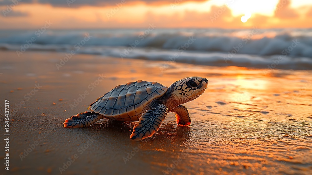 Sunrise Sea Turtle Hatchling: A tiny sea turtle hatchling makes its ...