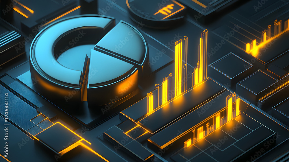 Foto de Stock Cute isometric 3D image of 3D pie chart and bar chart in ...