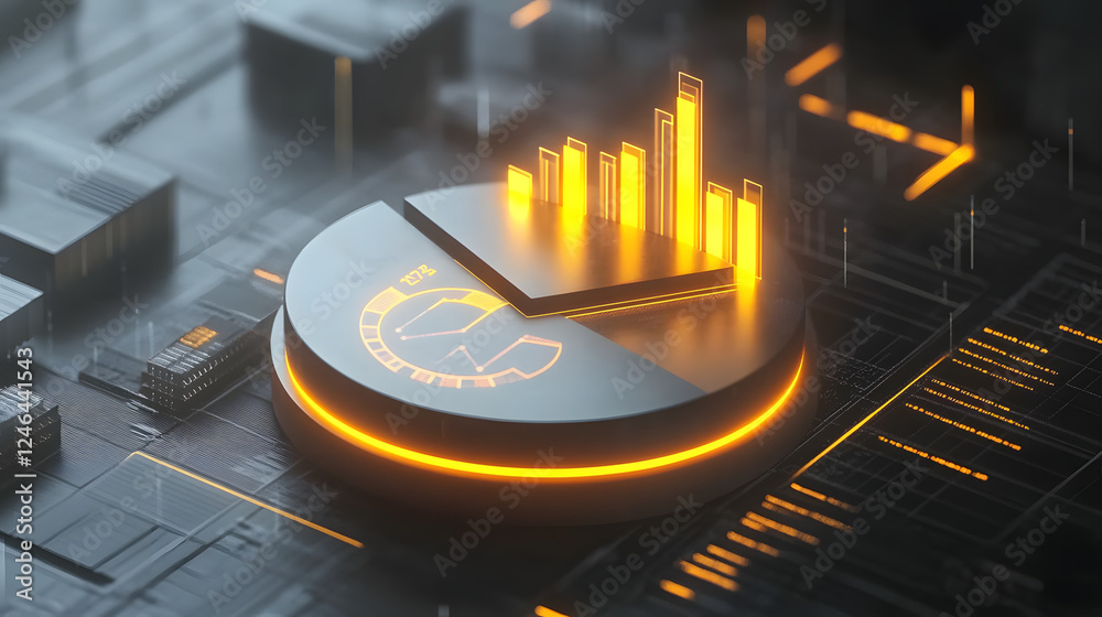 Cute isometric 3D image of 3D pie chart and bar chart in realistic ...