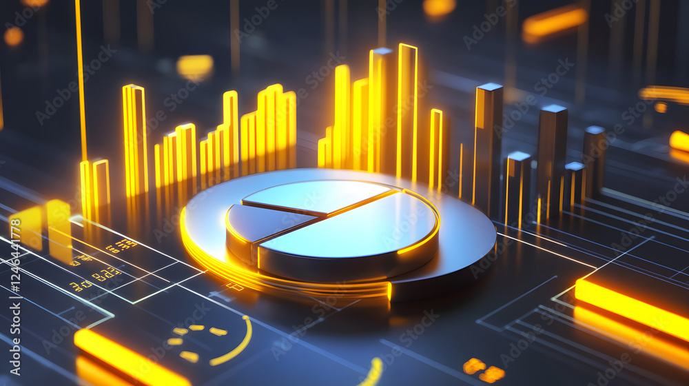 Cute isometric 3D image of 3D pie chart and bar chart in realistic ...