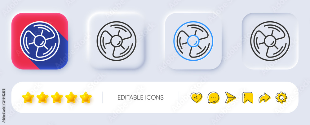 Air fan line icon. Neumorphic, Flat shadow, 3d buttons. Wind turbine ...