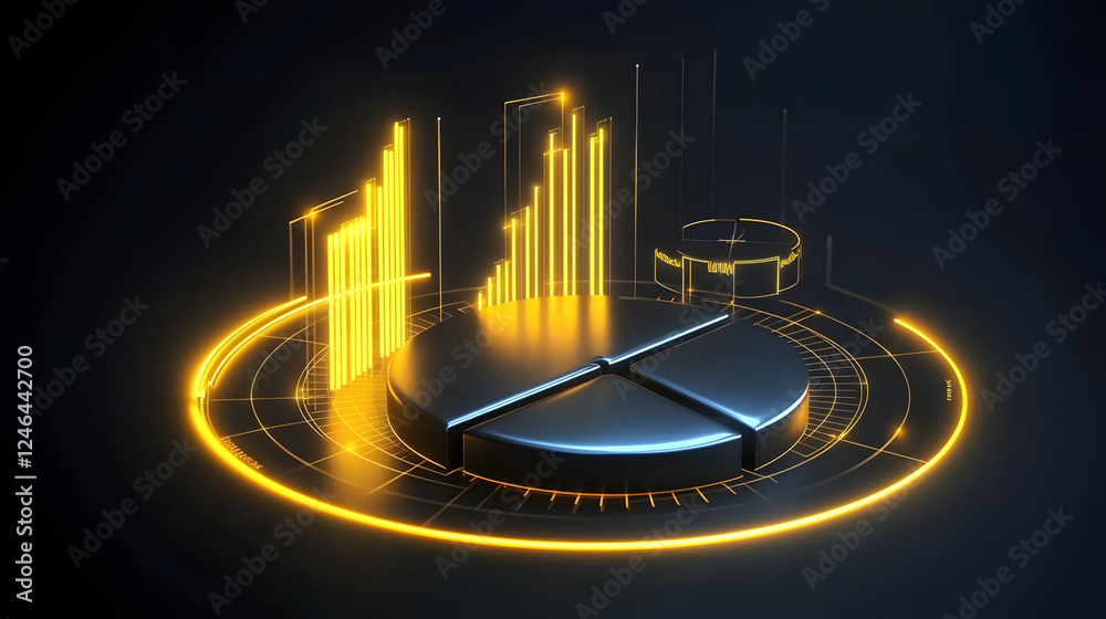 Cute isometric 3D image of 3D pie chart and bar chart in realistic ...