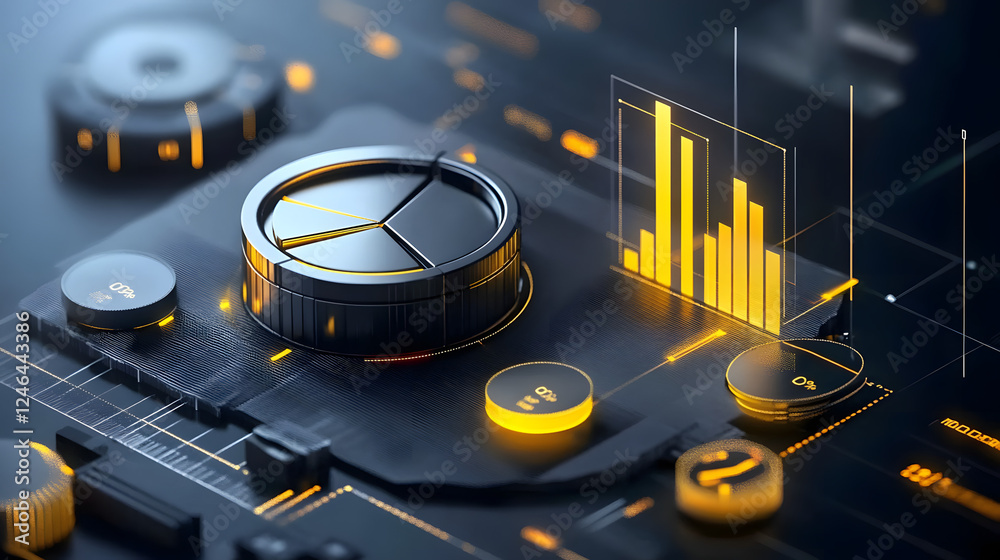 Cute isometric 3D image of 3D pie chart and bar chart in realistic ...