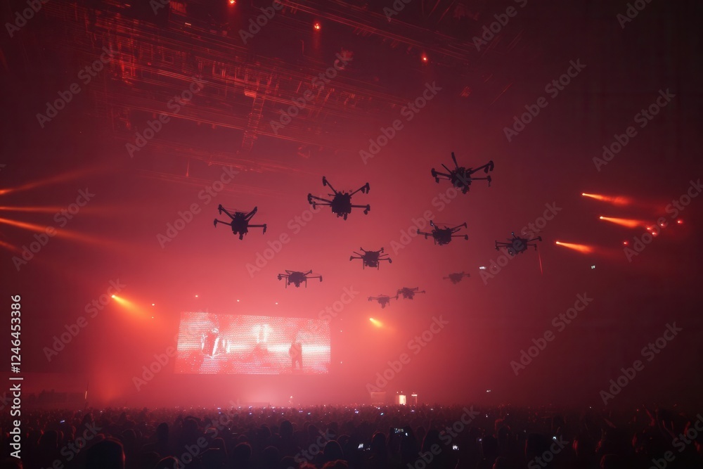 massive arena concert with synchronized drone light show creating 3d ...