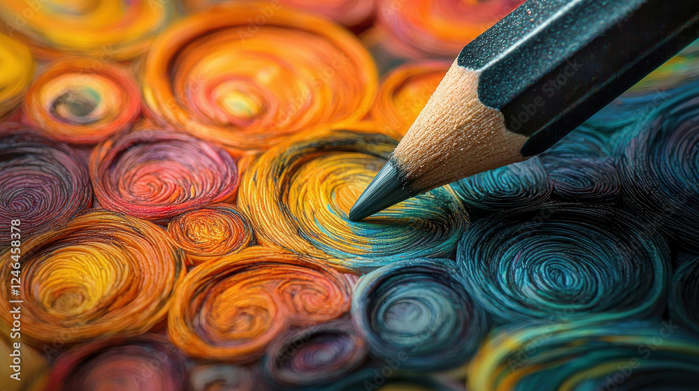 Vibrant Pencil Drawing of Colorful Swirls in Artistic Creation with ...