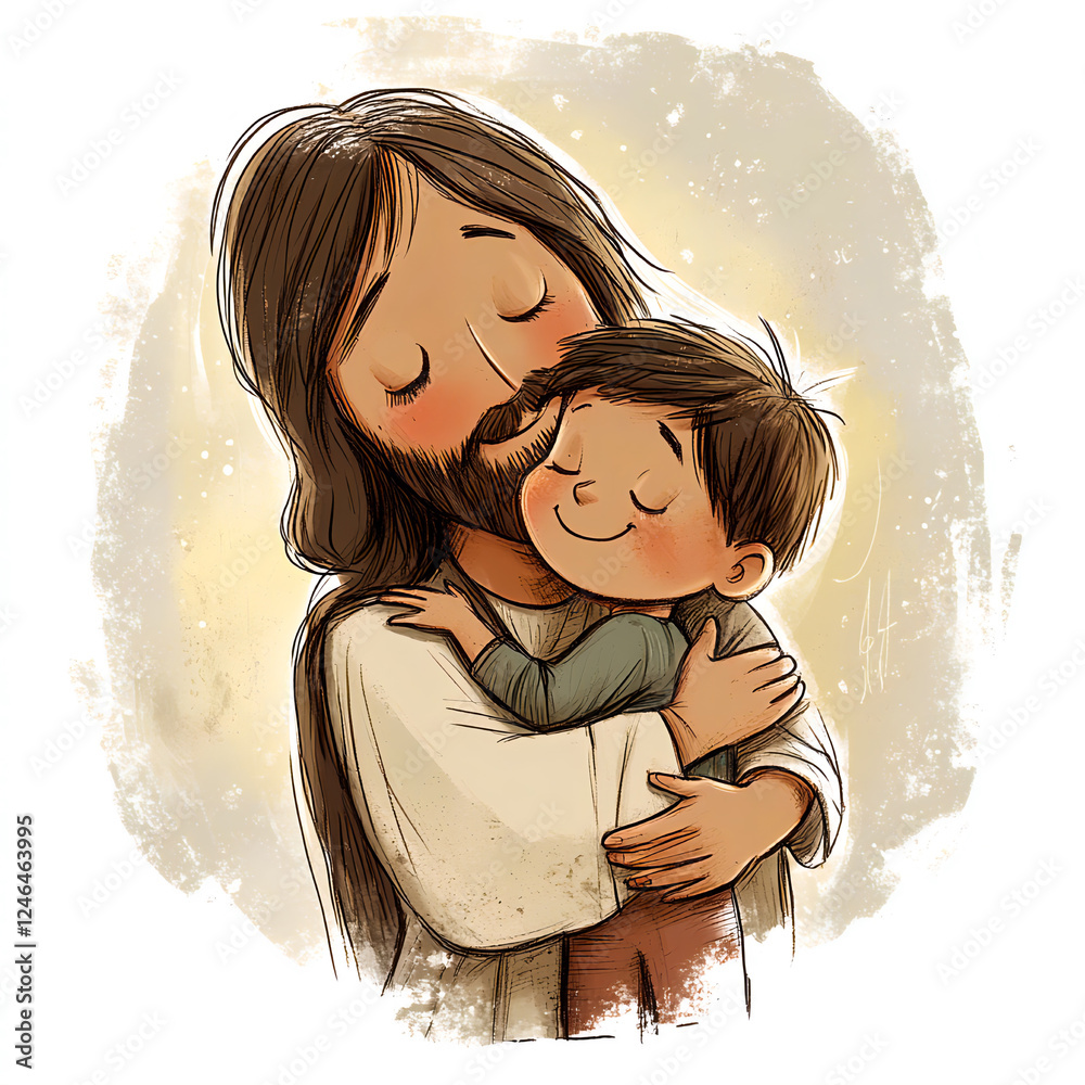 Ilustración de Stock Generative AI. Cartoon illustration of Jesus ...