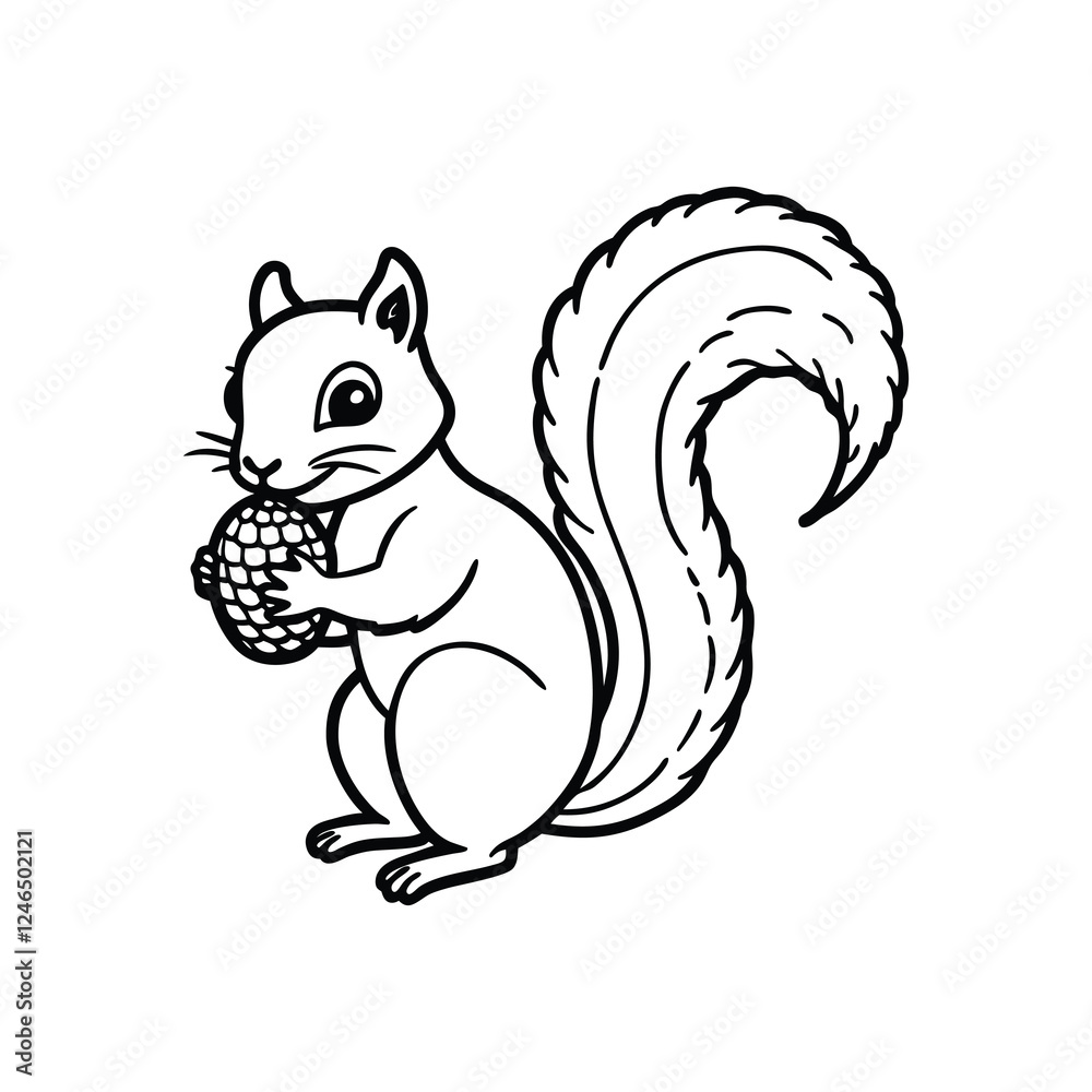 Cute cartoon squirrel holding an acorn, perfect for coloring pages ...