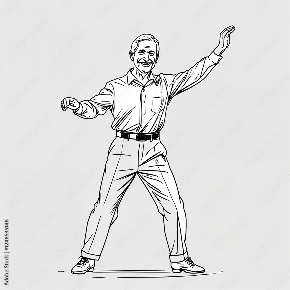 Senior Male dancing image in a simple hand drawing flat line design on ...