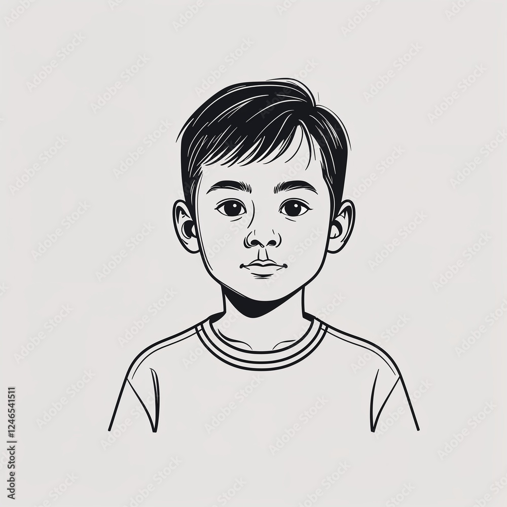 Child Male image in a simple hand drawing flat line design on plain ...