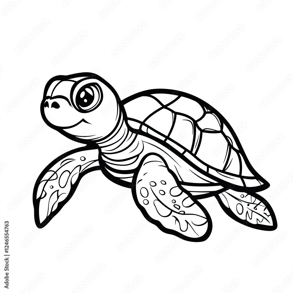 Simple Turtle Drawing Easy Coloring Book Page Illustration for Kids ...