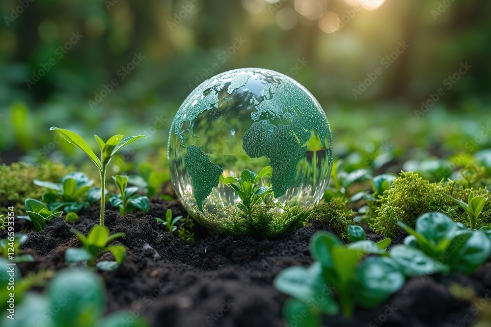 World environment day Globe Glass with circular economy icons renewable ...