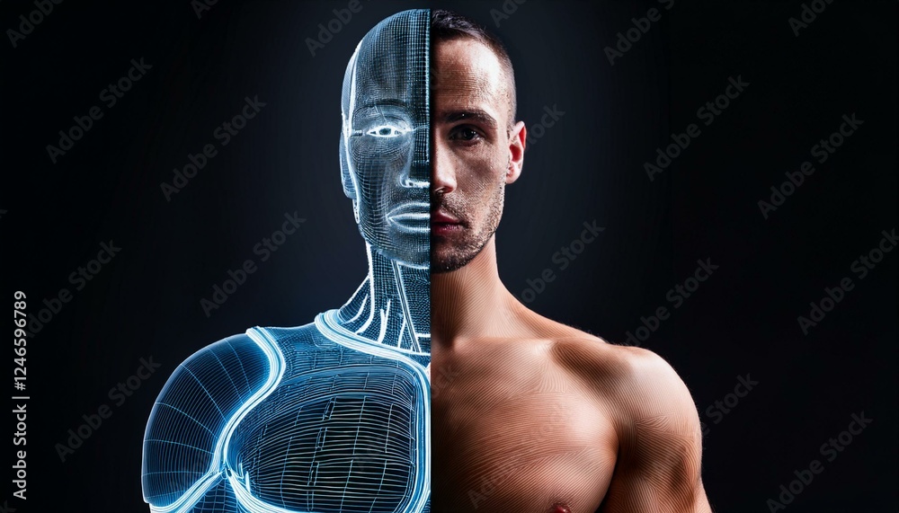 Half human and half robot generated image to use in science and ...