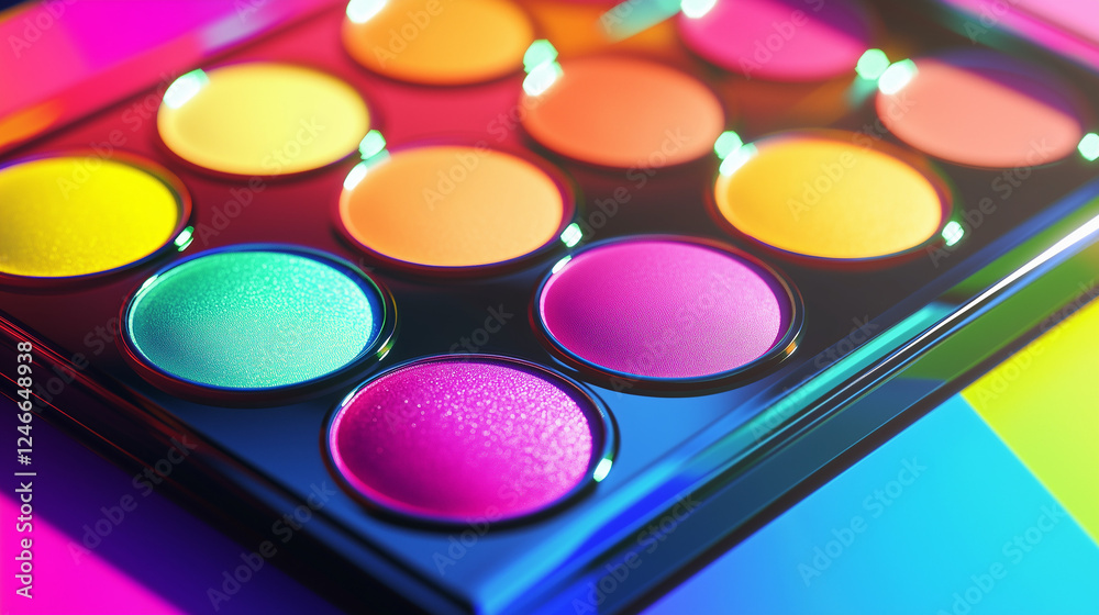 artistic eyeshadow palette with bright colorful packaging design, open ...