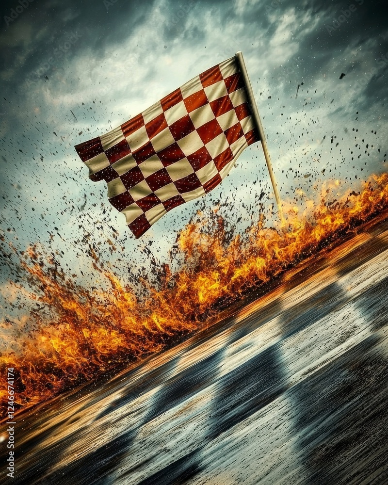 Dynamic Race Flag Feature with Flames and Texture Illustrating Speed ...