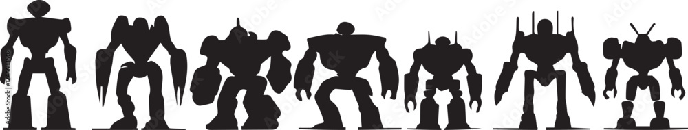 Robot silhouettes set, large pack of vector silhouette design, isolated ...