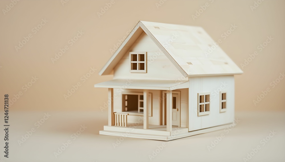 Miniature wooden dollhouse, architectural model, detailed craftsmanship ...