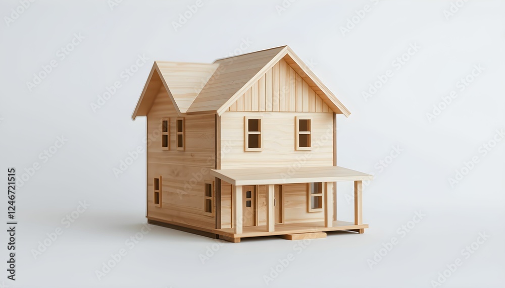 Miniature wooden dollhouse, architectural model, detailed craftsmanship ...