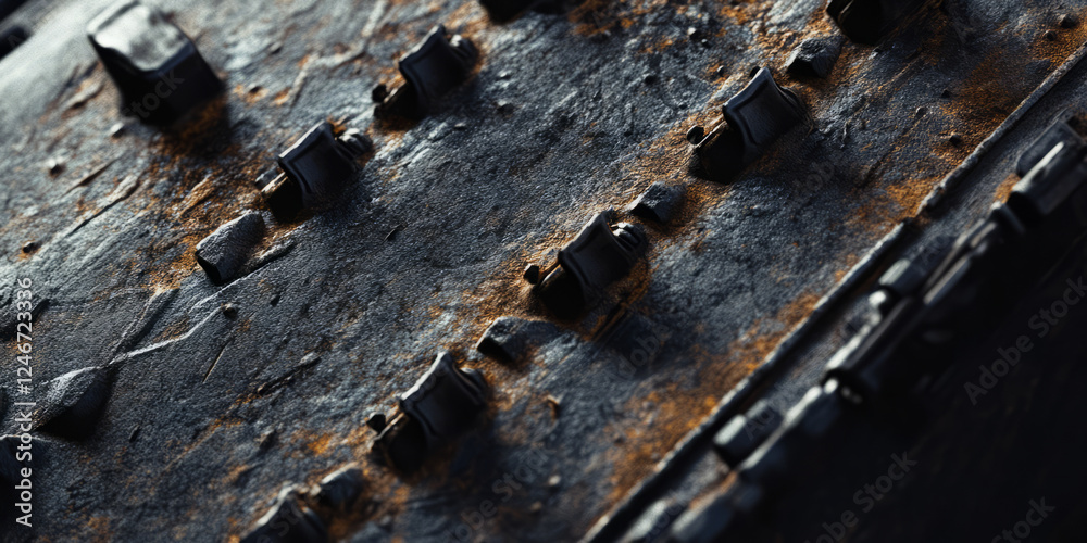 Worn battle-scarred metal background with deep scratches, bullet marks ...