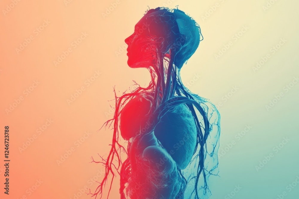 Vivid anatomical representation of the circulatory system showcasing ...