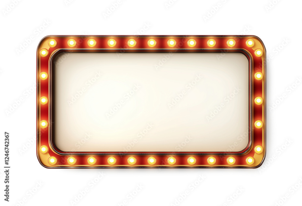A blank rectangular retro red marquee sign with lights isolated on ...