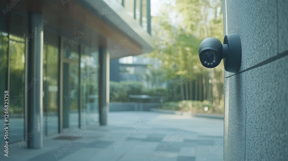 Security camera placed on the wall near the exit door, recording ...