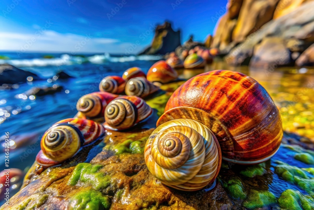 Coastal intertidal zone: Patella snails on rocks, showcasing vibrant ...