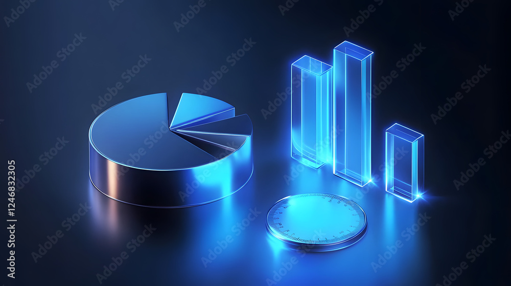 Cute isometric 3D image of 3D pie chart and bar chart in realistic ...