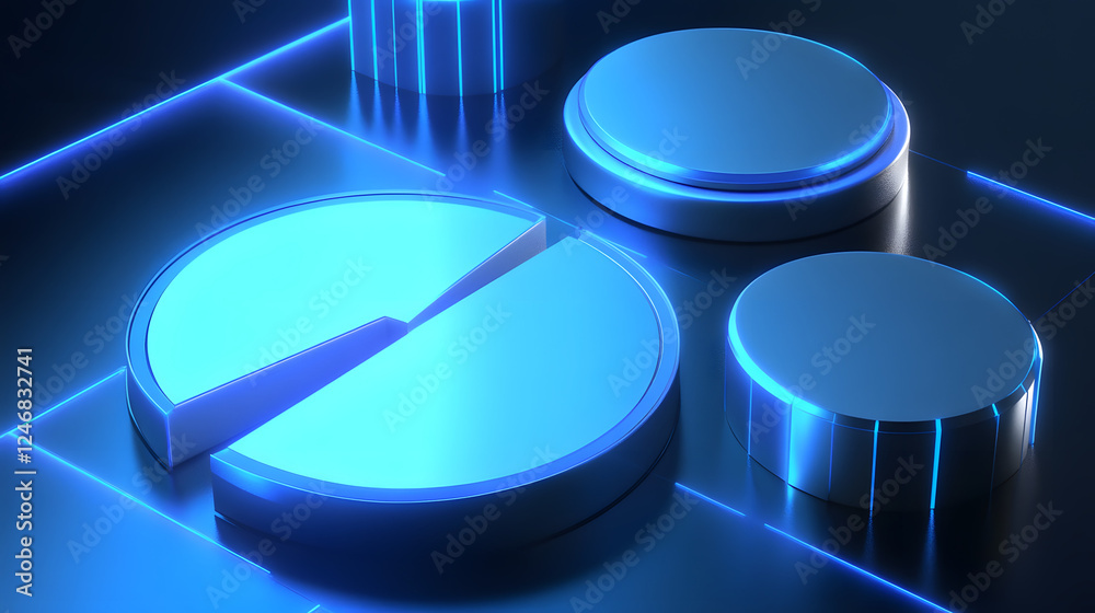Cute isometric 3D image of 3D pie chart and bar chart in realistic ...