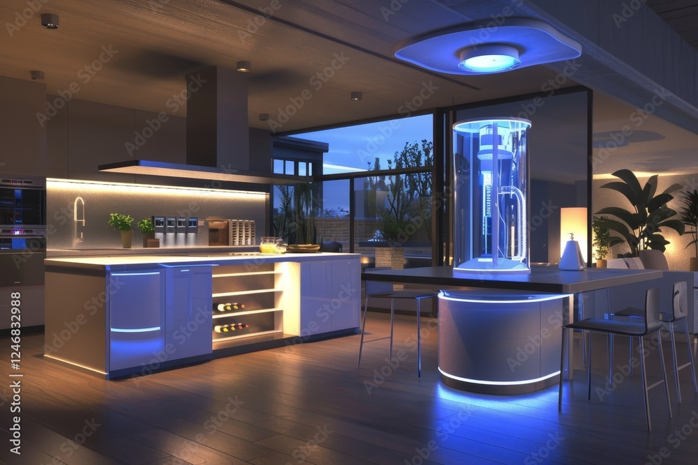 Futuristic open concept kitchen featuring a sci fi inspired uv ...