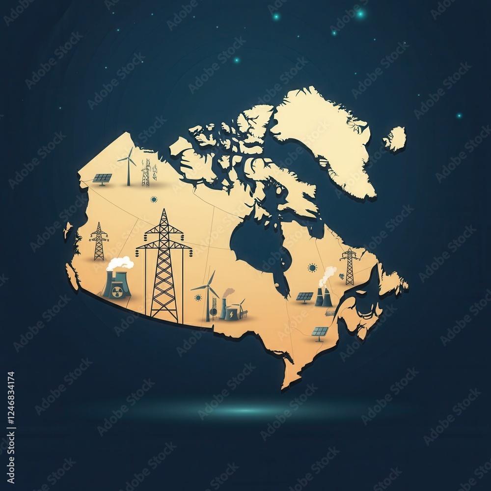 Canada map with energy sources illustrated, showcasing renewable and ...
