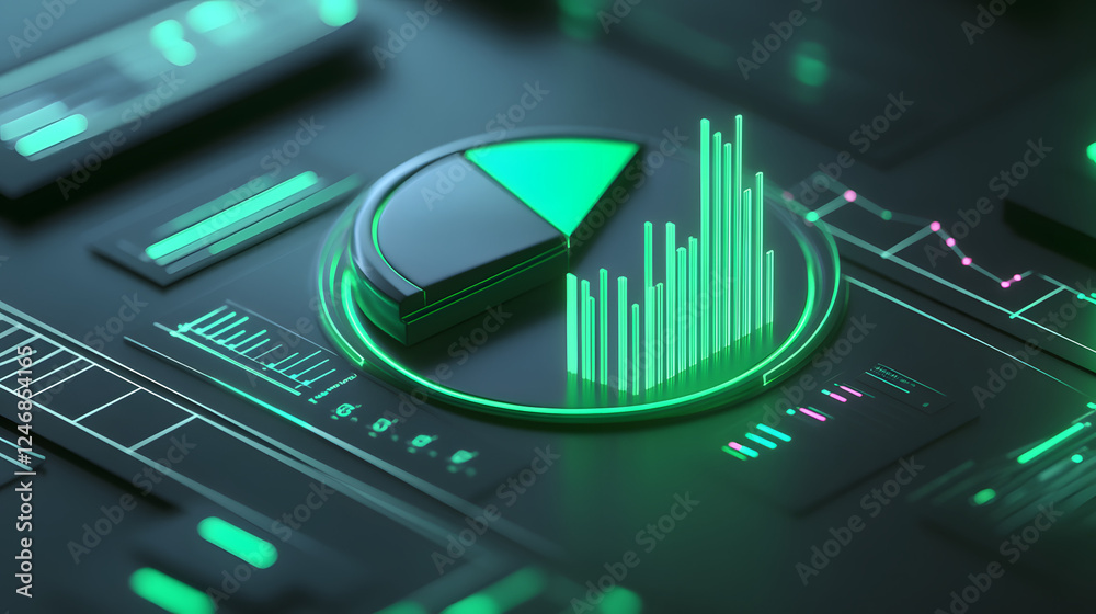 Cute isometric 3D image of 3D pie chart and bar chart in realistic ...