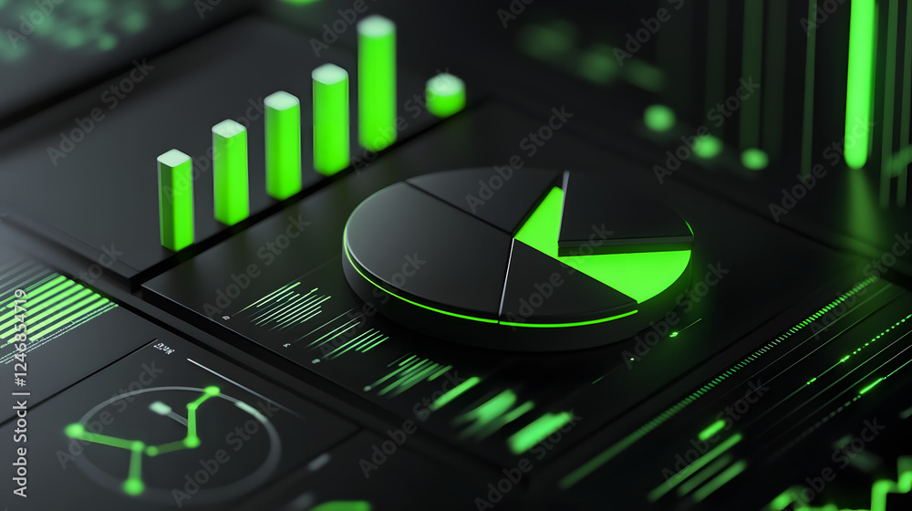 Cute isometric 3D image of 3D pie chart and bar chart in realistic ...