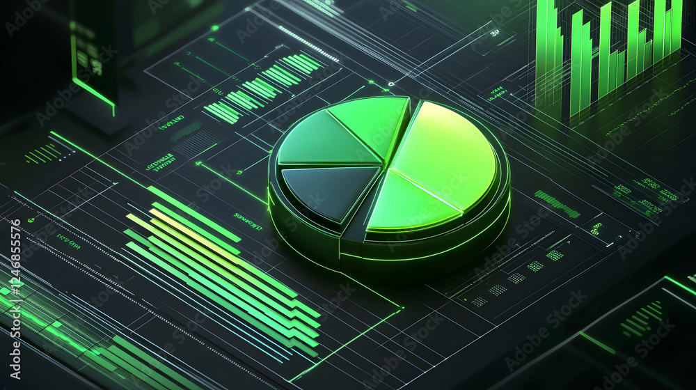 Cute isometric 3D image of 3D pie chart and bar chart in realistic ...