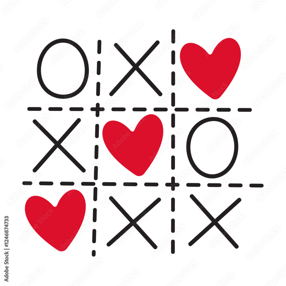 Love tic tac toe doodle style Hand drawn trendy flat style love ...
