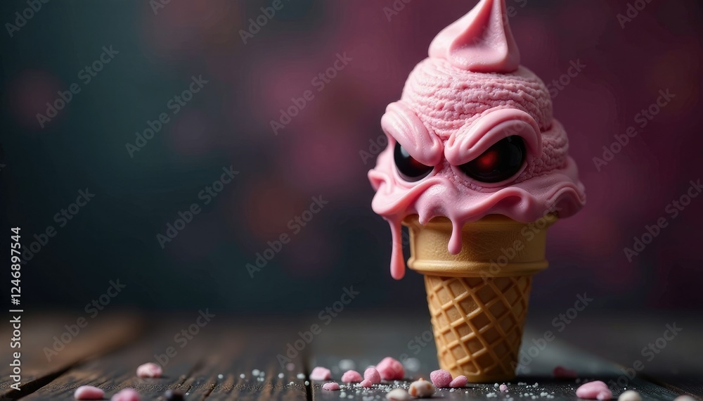 Sinister ice cream cone with an unblinking stare, ice cream, dessert ...