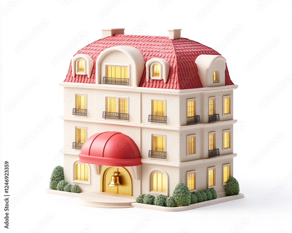 Classic European-style mansion presenting pastel-colored architecture ...