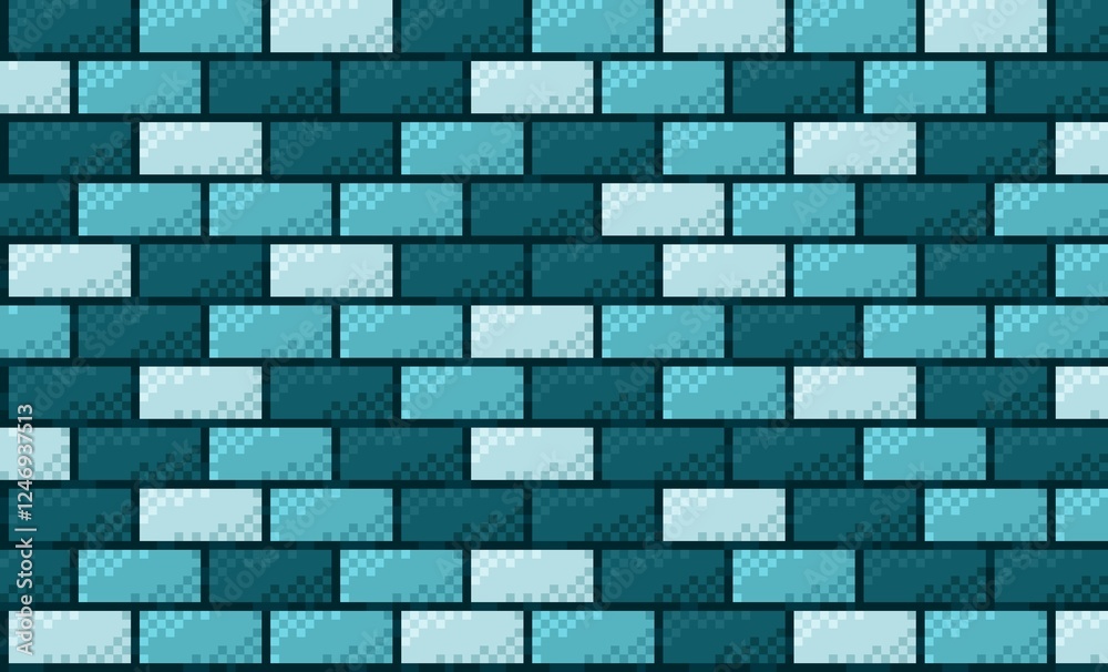 Pixel art 2D brick wall, blue or green brick texture with shadowing ...