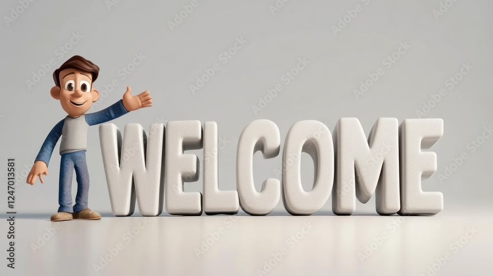 Cartoon boy welcomes; studio background; website greeting Stock ...