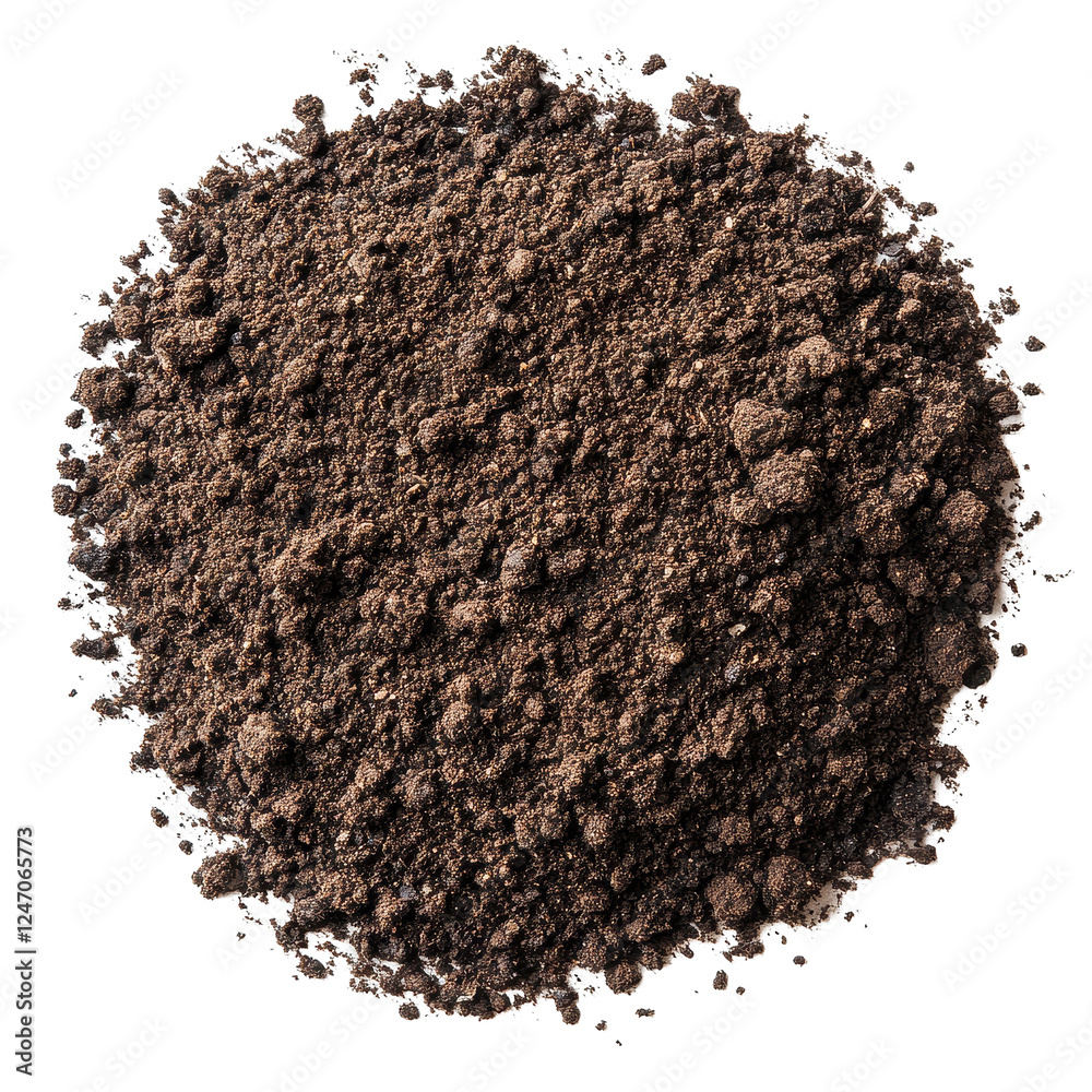 Soil texture background on a white surface showcasing natural organic ...