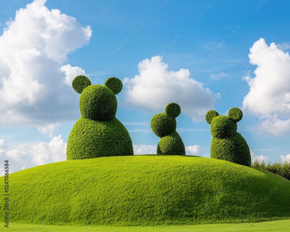 Showcase a cultural event featuring topiary animals in traditional ...