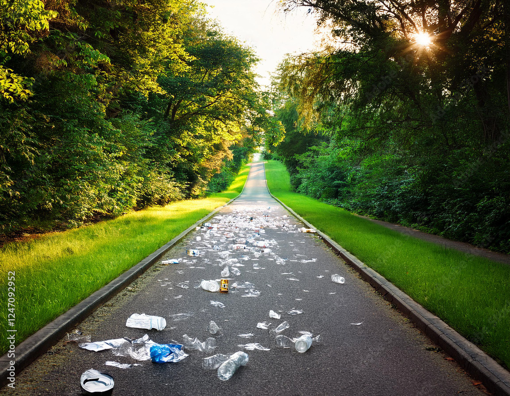 A smoothly paved road diverging into a path of fresh, lush greenery and ...