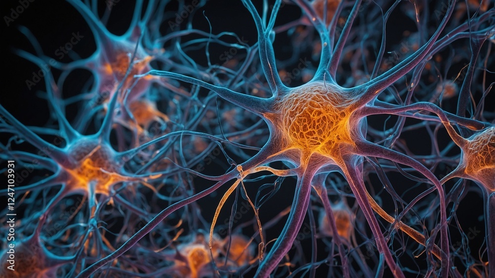 Ilustración detallada de neuronas con cuerpos celulares y axones en ...