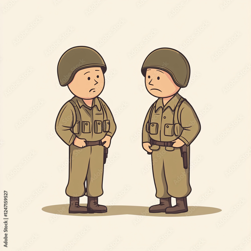 Cartoon Illustration of Military Soldiers with Confused Expressions ...