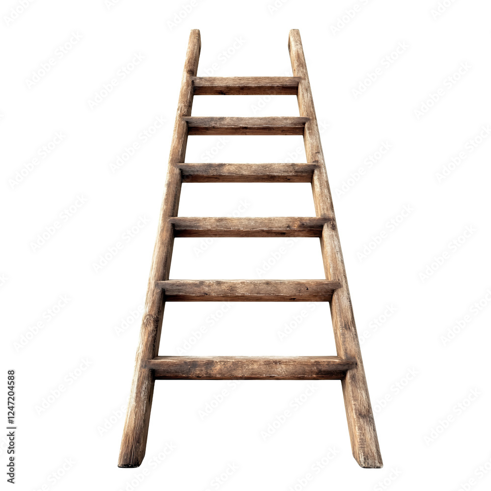 Rustic wooden ladder with aged texture, isolated on transparent cutout ...