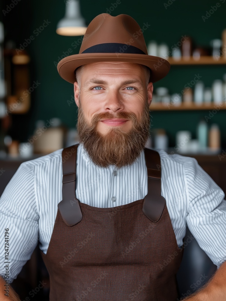 Serious female barber expertly trimming a beard with precision in a ...
