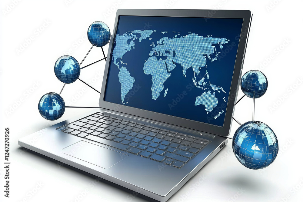 Digital communication technology connects world through laptop and ...