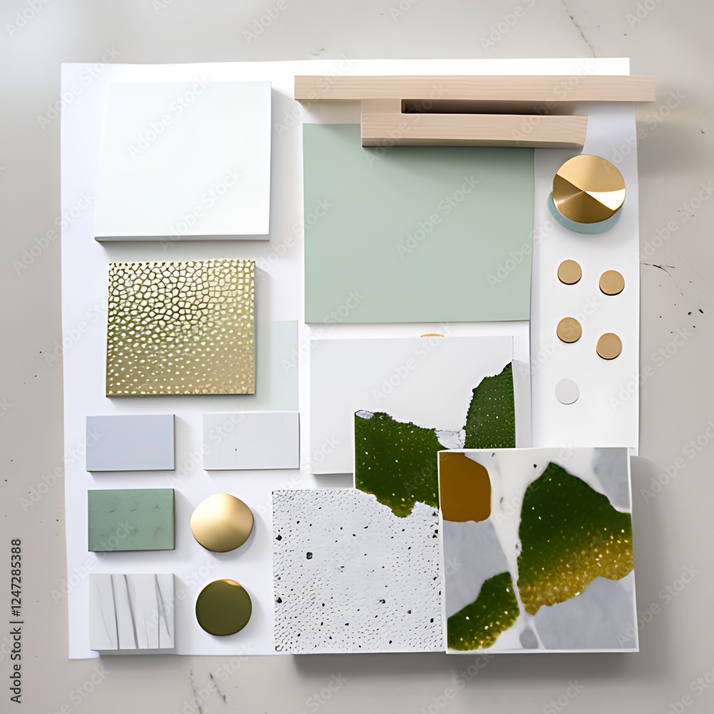 Material Mood Board Showing Various Textures and Colors for Interior ...