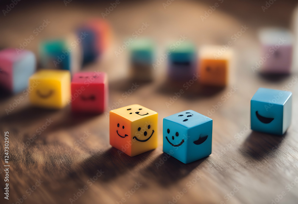 colorfull cubes concept wooden emotions different drawn background ...