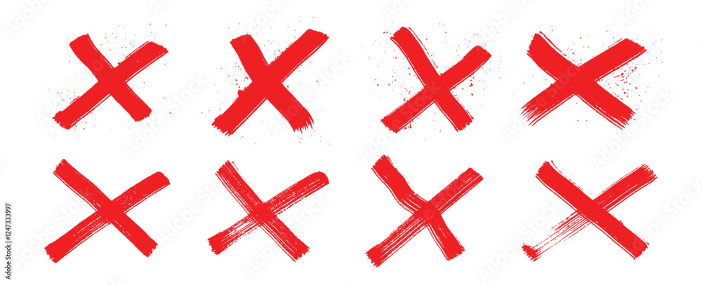 Hand-Painted Red X Marks Set – Brushstroke Cross Symbols Isolated on ...