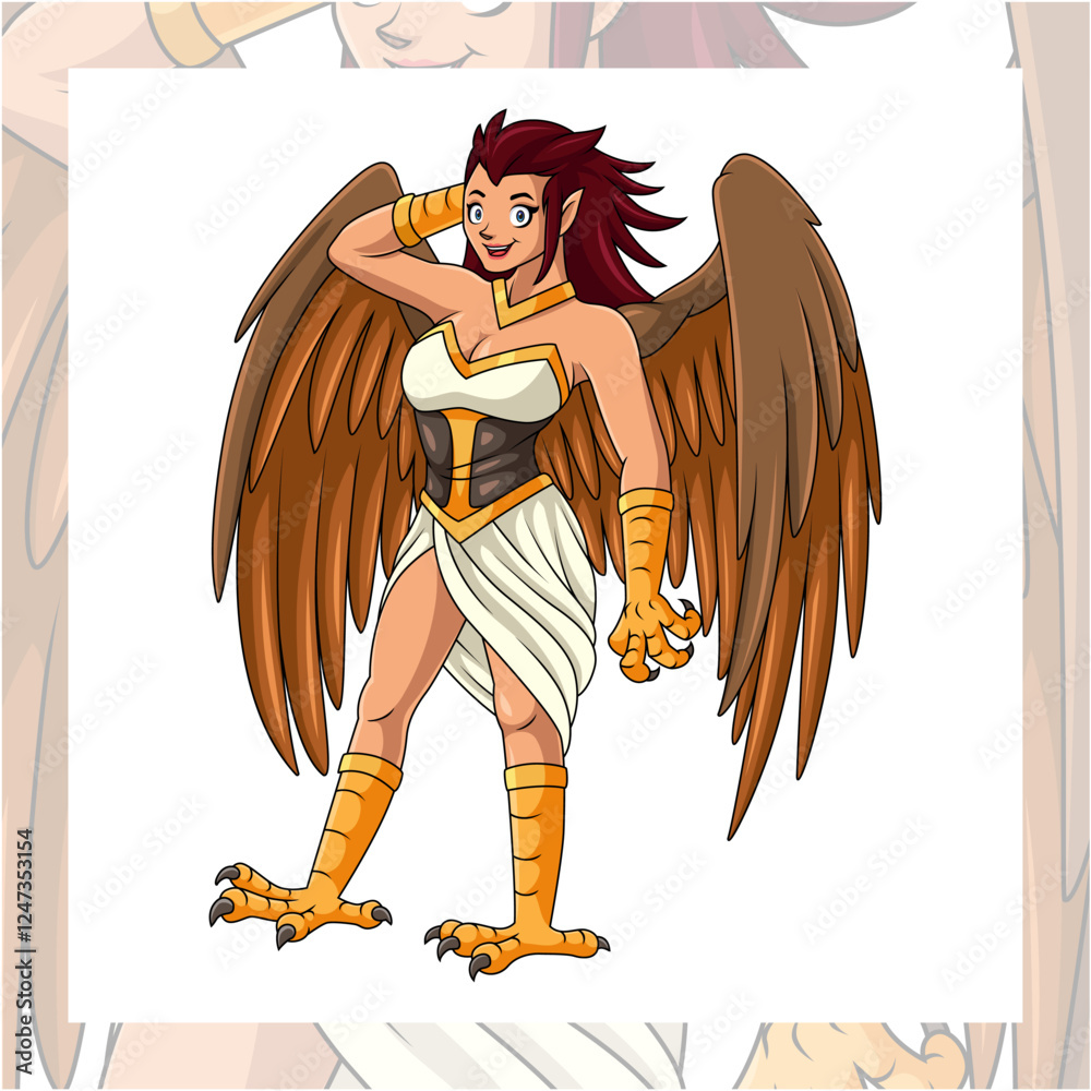 Cartoon harpy eagle greek mythology isolated on white background Stock ...